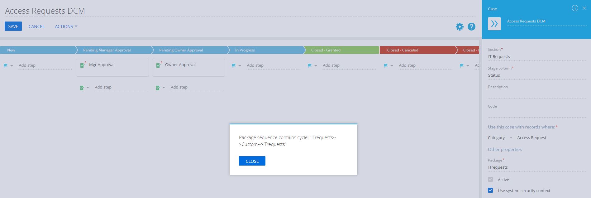 Error setting up Case for Custom Section | Community Creatio